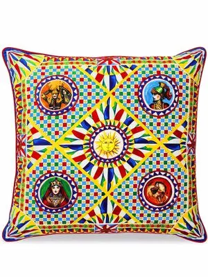 Dolce & Gabbana Large Carretto-print Velvet Cushion - Yellow