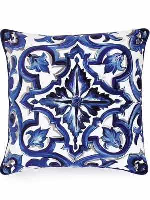 Dolce & Gabbana Mediterraneo Velvet-trim Cushion - Blue