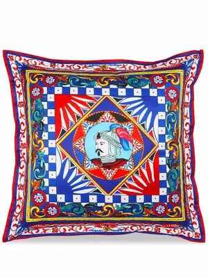 Dolce & Gabbana Large Carretto-print Duchesse Cotton Cushion - Blue