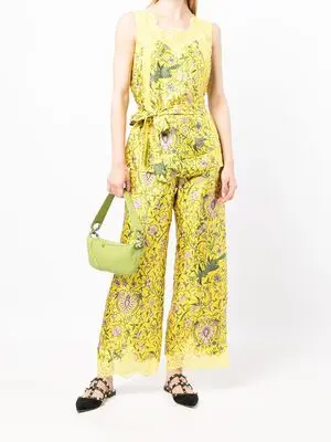 Shiatzy Chen Sleeveless Floral Print Silk Top - Yellow
