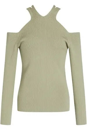 DION LEE Cutout Ribbed Wool-blend Top Size