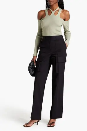 DION LEE Cutout Ribbed Wool-blend Top Size