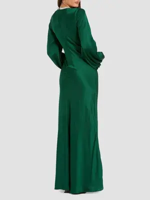 Mac Duggal Ieena Satin Sheath Gown - Emerald