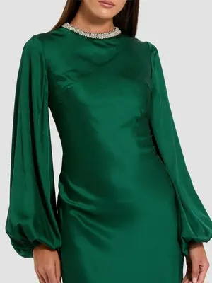 Mac Duggal Ieena Satin Sheath Gown - Emerald