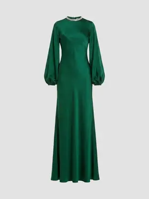 Mac Duggal Ieena Satin Sheath Gown - Emerald