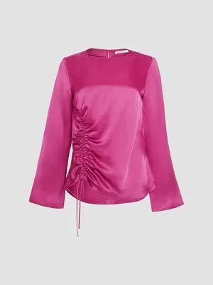 Santorelli Fabi Satin Ruched Top - Fuchsia