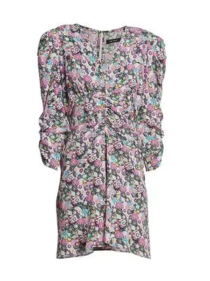 Isabel Marant Women's Aliniza Floral Ruched Silk-Blend Minidress - Pink  - Pink