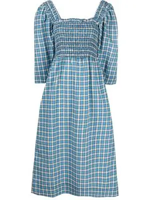 GANNI Seersucker Checked Midi Dress