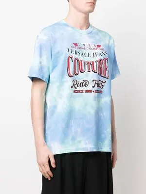 Versace Tie-dye Slogan-print T-shirt - Blue