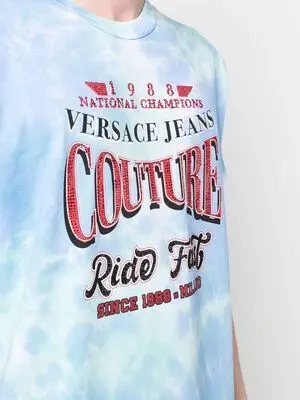 Versace Tie-dye Slogan-print T-shirt - Blue