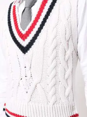 Thom Browne Rwb Trim Cable Knit Tank Top