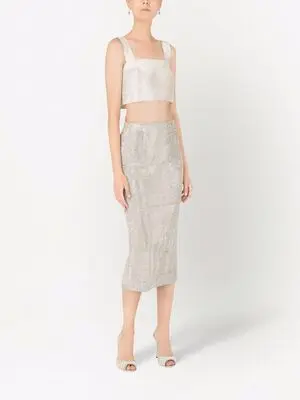 Dolce & Gabbana Crystal Mesh Crop Top - Silver