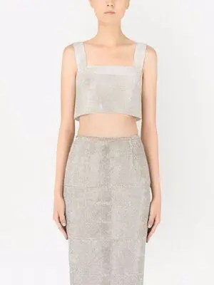 Dolce & Gabbana Crystal Mesh Crop Top - Silver