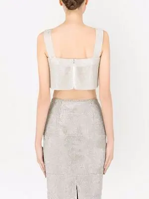 Dolce & Gabbana Crystal Mesh Crop Top - Silver