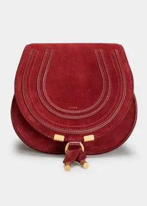 Chloé Marcie Small Suede Saddle Crossbody Bag Dark Ruby