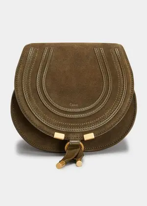 Chloé Marcie Small Suede Saddle Crossbody Bag Deep Olive
