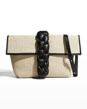 DEMELLIER Verona Braided Raffia Crossbody Bag - Natural/black