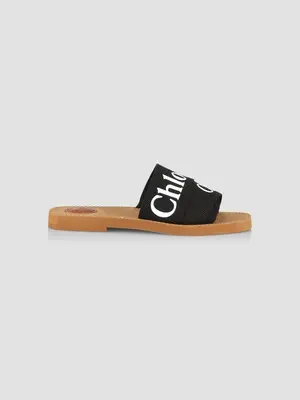 Chloé Woody Linen Slides - Black