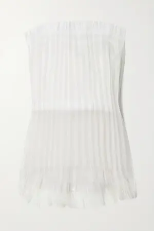 INTERIOR The Briony Strapless Pleated Silk-organza And Mesh Top