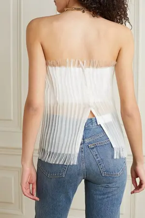 INTERIOR The Briony Strapless Pleated Silk-organza And Mesh Top