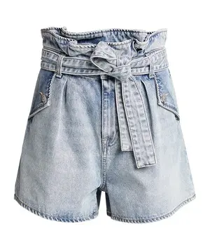 Veronica Beard Nori Denim Paperbag Shorts - Pebble Stone