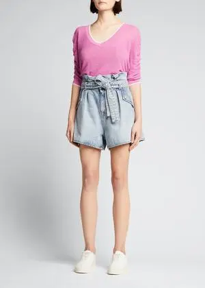 Veronica Beard Nori Denim Paperbag Shorts