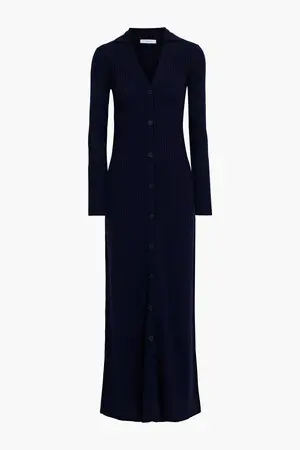 Iris & Ink Meline Ribbed Merino Wool Maxi Dress - Navy