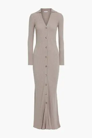 Iris & Ink Iris & Ink Ribbed Merino Wool Maxi Dress - Neutral