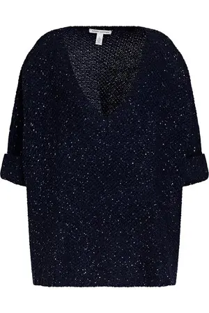 Autumn Cashmere Autumn Cashmere - Sequin-embellished Mélange Cashmere-blend Sweater - Blue - S - Navy