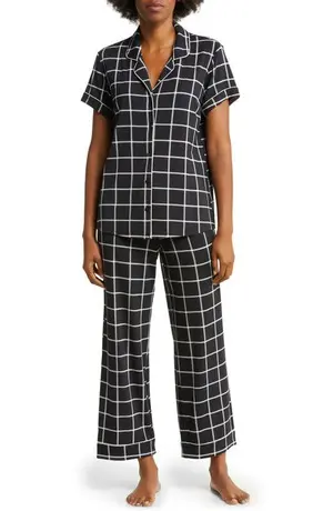 Nordstrom NORDSTROM Moonlight Eco Crop Pajamas Set Black Window Pane