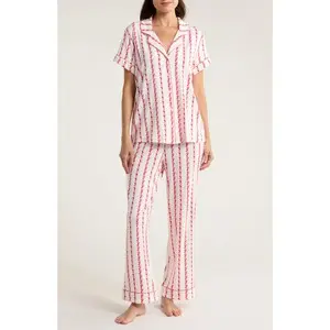 Nordstrom Moonlight Eco Crop Pajamas - Ivory- Red Painted Heart Chain