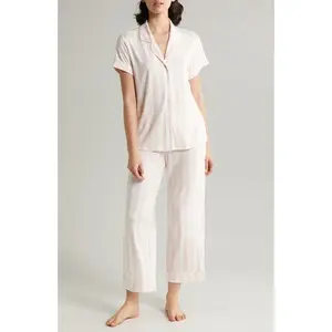 Nordstrom NORDSTROM Moonlight Eco Crop Pajamas Set Pink Cake Medium Stripe