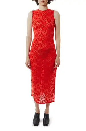 Eckhaus Latta Shrunk Floral Jacquard Mesh Midi Dress