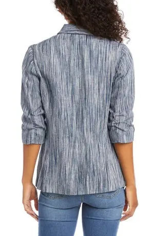 Karen Kane Stripe Ruched Sleeve Linen Jacket