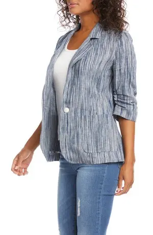 Karen Kane Stripe Ruched Sleeve Linen Jacket
