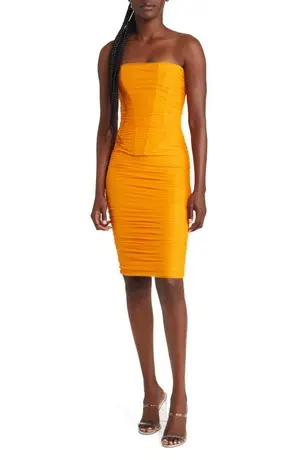 House Of Cb Strapless Ruched Corset Dress - Tangerine