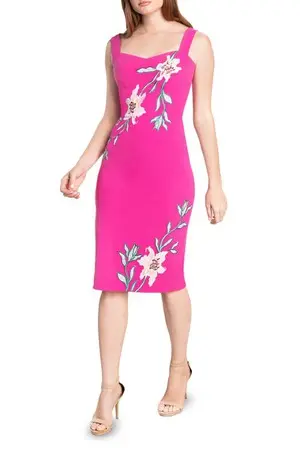 Dress The Population Nicole Floral Sweetheart Neck Cocktail Dress - Bright Fuch M