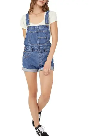 Free People We The Free Ziggy Denim Shortalls Sapphire Blue