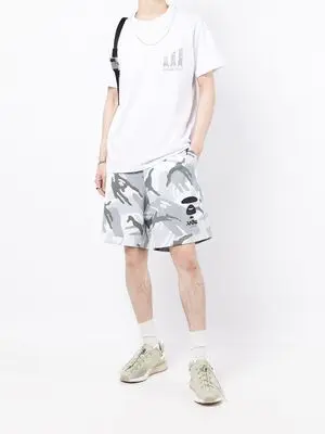 AAPE BY *A BATHING APE Moonface Camouflage Print Cotton Shorts - Grey