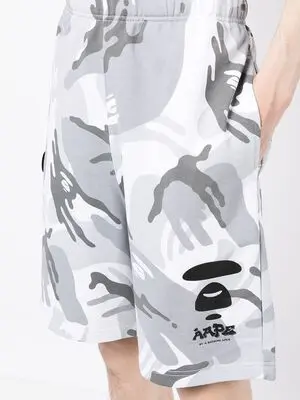 AAPE BY *A BATHING APE Moonface Camouflage Print Cotton Shorts - Grey