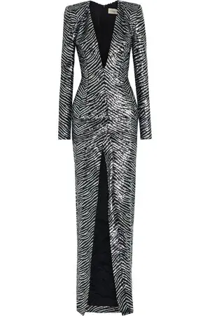 Alexandre Vauthier Zebra Print Sequin Mesh Maxi Dress - Silver