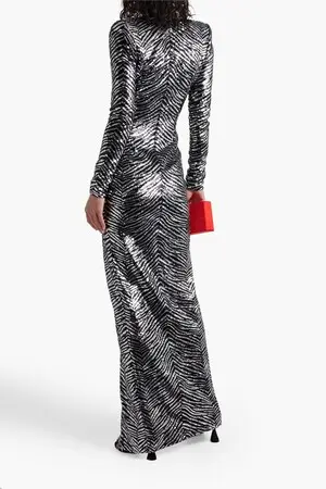 Alexandre Vauthier Zebra Print Sequin Mesh Maxi Dress