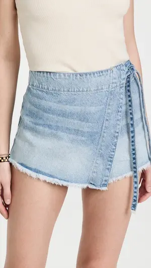 Free People Denim Skort - Light Blue Wash