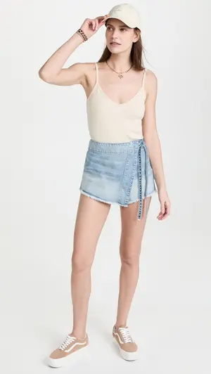 Free People Denim Skort - Light Blue Wash