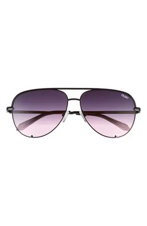 Quay High Key 64mm Oversize Aviator Sunglasses Black Pink Fade
