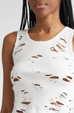 R13 Distressed Cotton Tank - Ecru