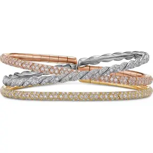 David Yurman Pavéflex Three-row Diamond Bracelet - Yellow/white/rose Gold