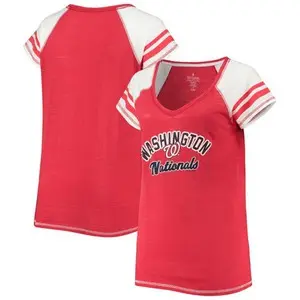 SOFT AS A GRAPE Washington Nationals Curvy Colorblock Tri-blend Raglan V-neck T-shirt - Red