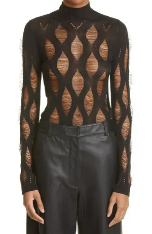 DION LEE Net Distressed Linen Blend Sweater