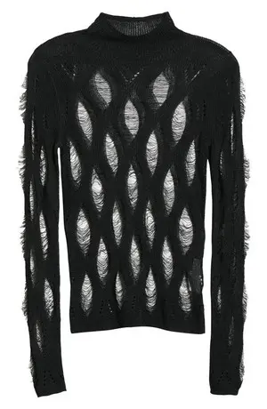 DION LEE Net Distressed Linen Blend Sweater